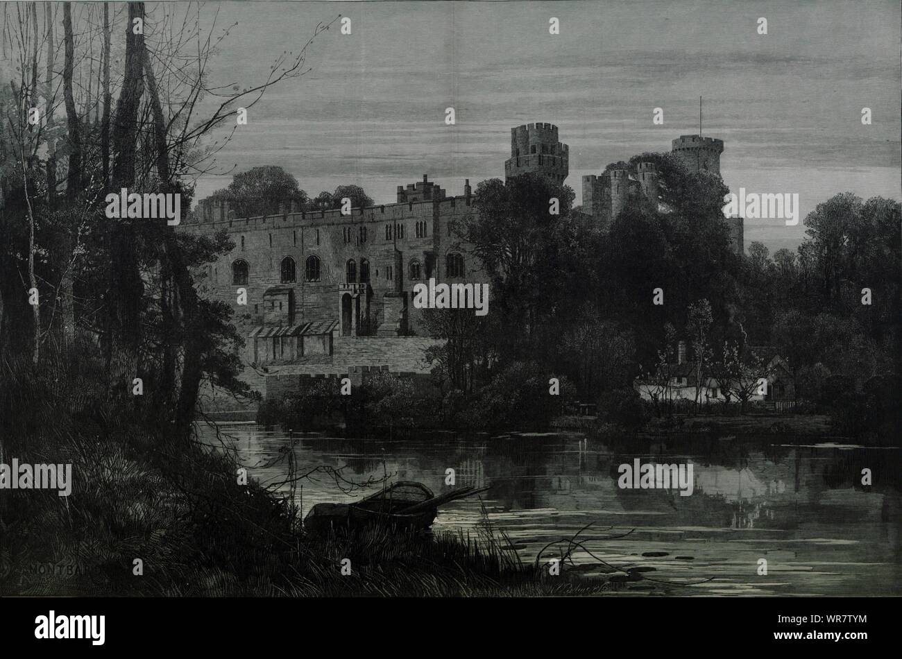 Warwick Castle at night. Warwickshire 1886 antique ILN full page print ...