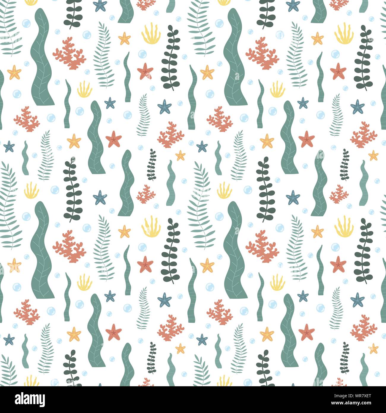 Seamless summer algae pattern. Vector sea illustration for child ...