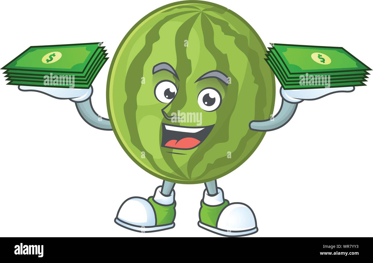 With money bag watermelon fruit fresh cartoon with mascot Stock Vector ...