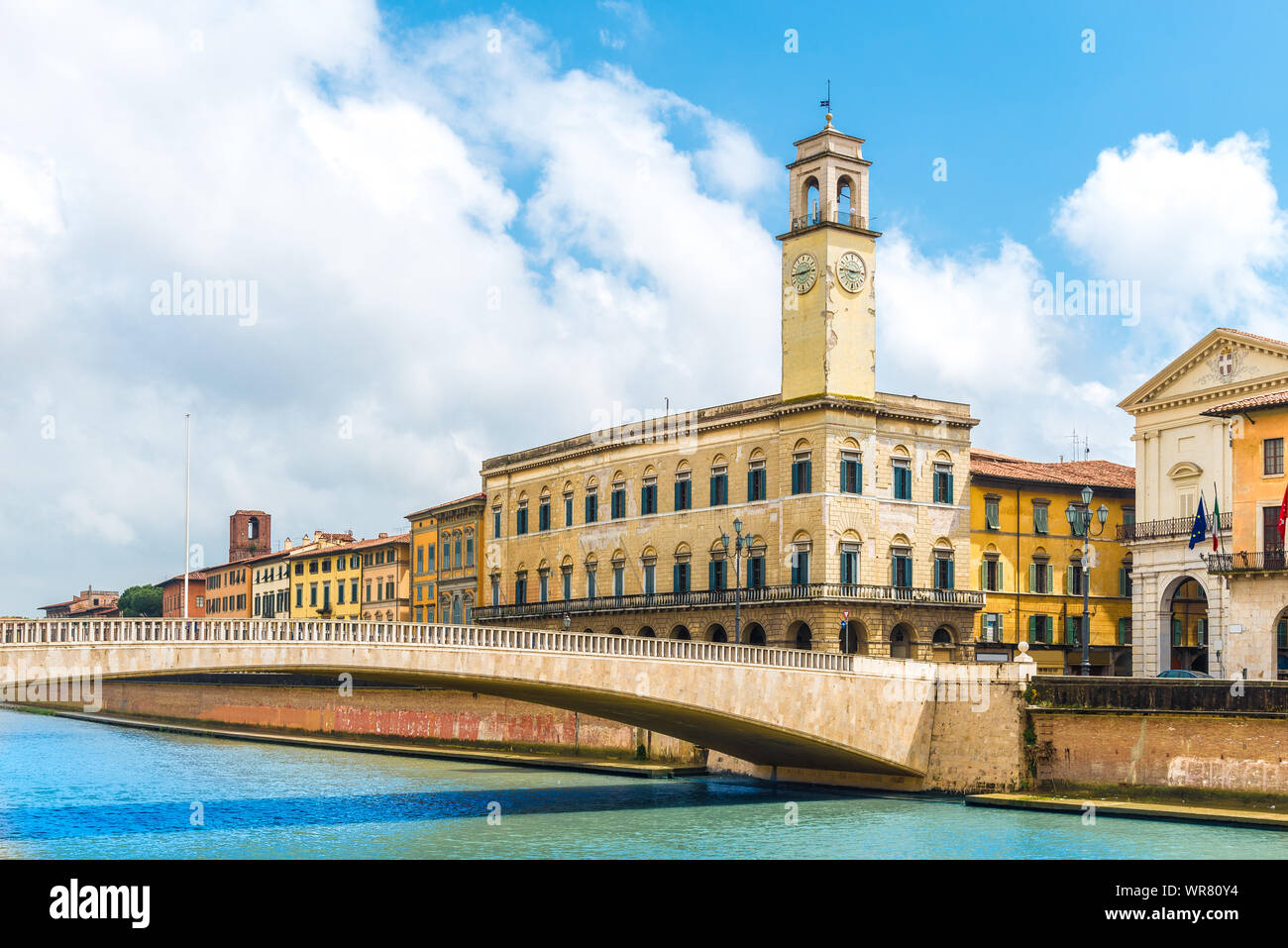 Landscape with Pisa old town and Arno river, Tuscany, Italy Stock Photo ...
