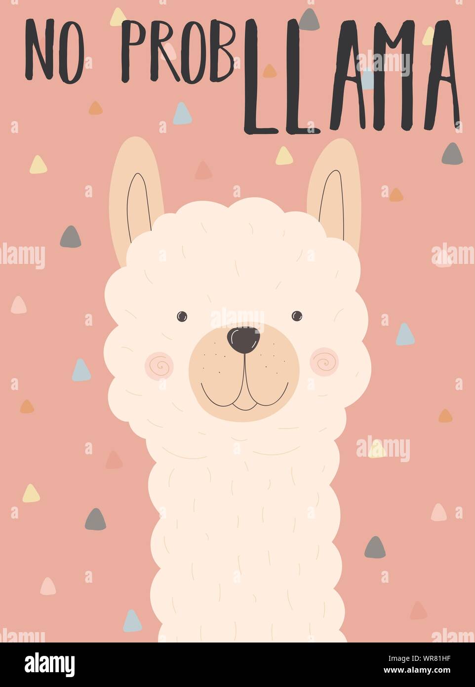 Vector illustration of a hand-drawn alpaca with an inscription No prob ...
