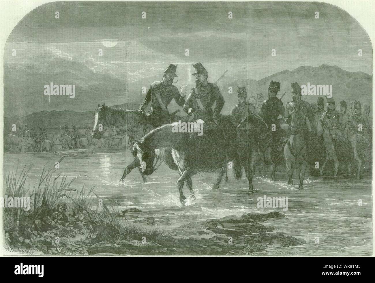 2nd Italian War of Independence. French Cavalry crossing Adda tributary ...