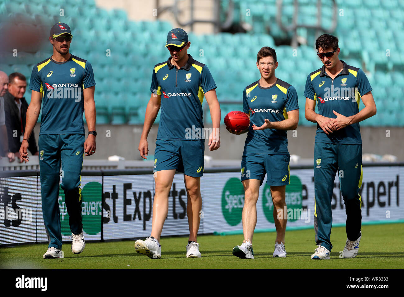 Australia's Mitchell Starc, Josh Hazlewood, Tim Paine and Pat Cummins ...