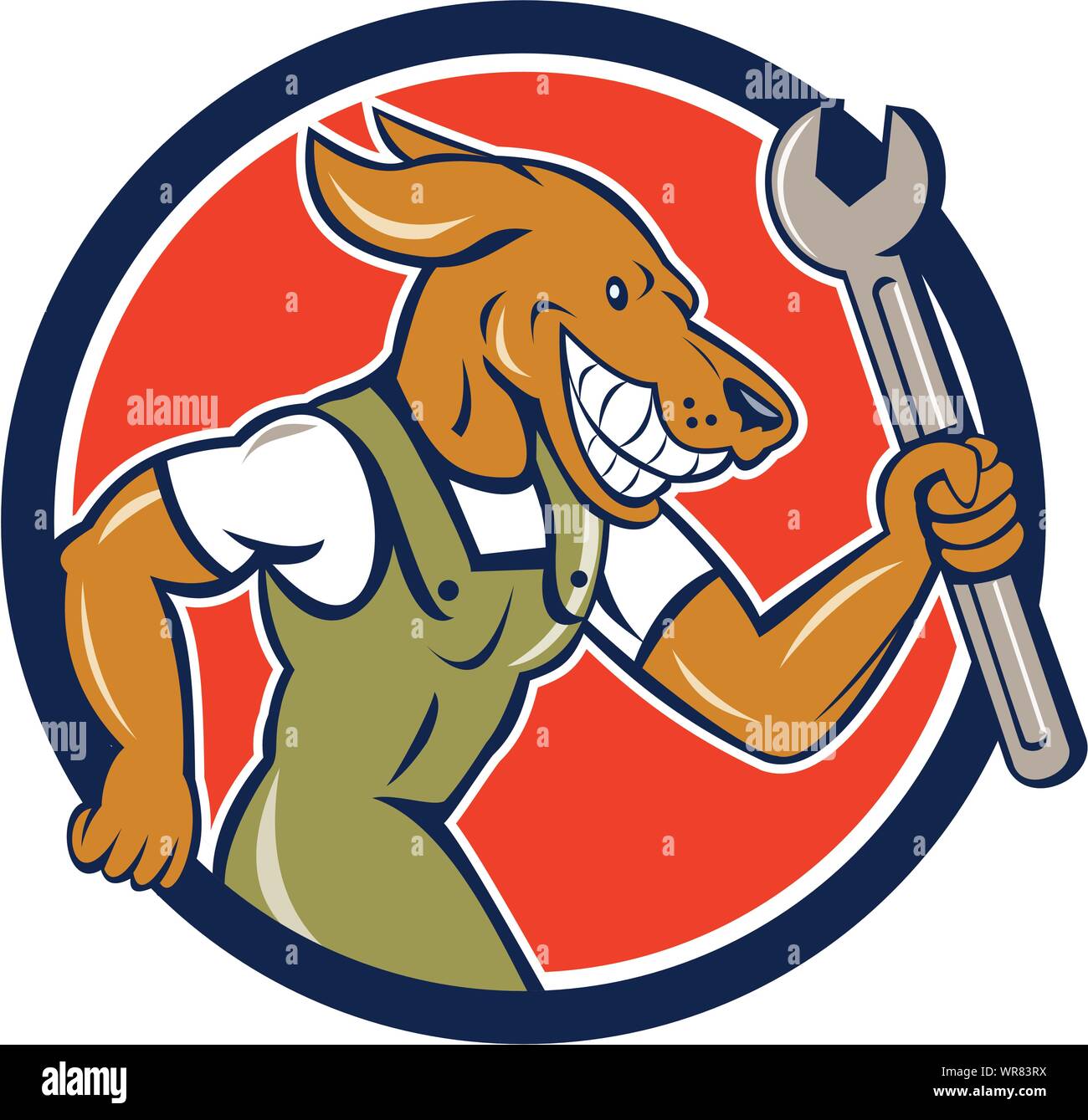 Dog Mechanic Running With Spanner Circle Cartoon Stock Vector Image ...