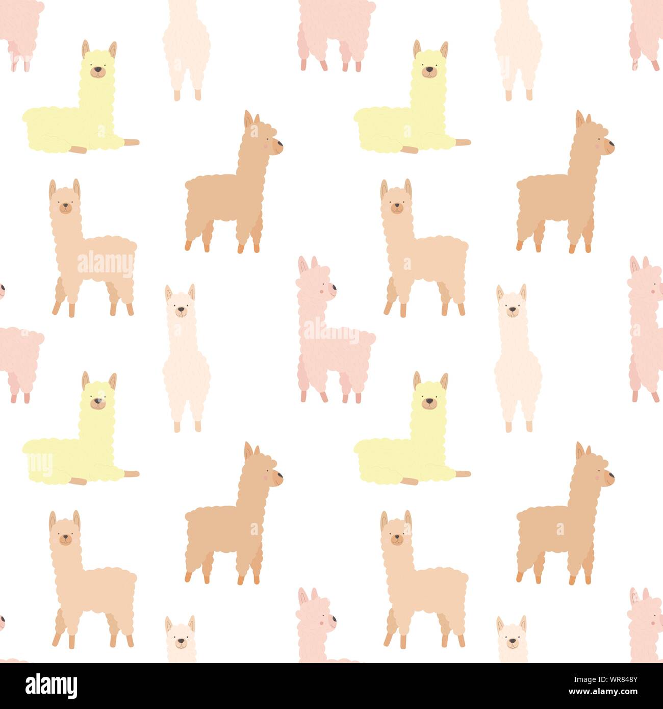 Seamless pattern of cute hand-drawn llamas or alpacas on a transparent ...