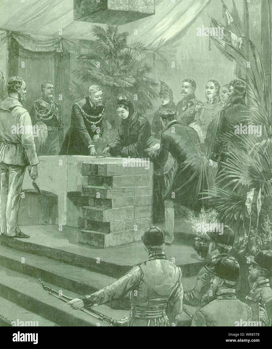 Queen Victoria laying the foundation stone of the new Birmingham Law ...