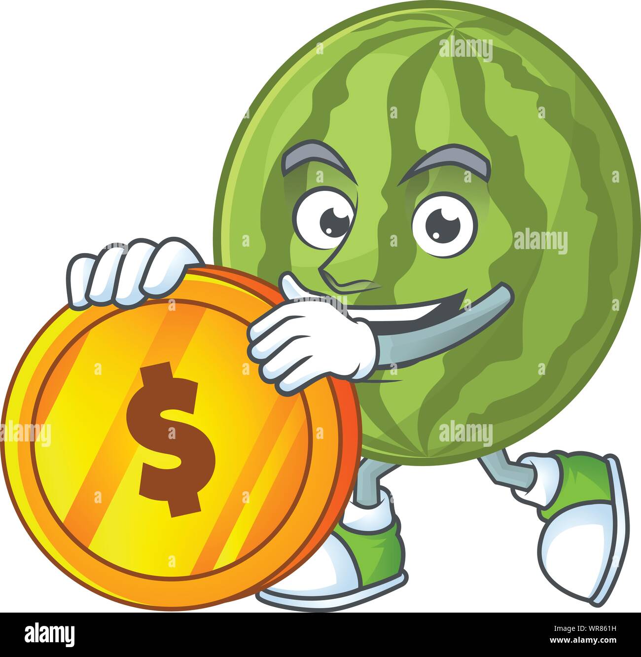 Bring coin watermelon character mascot for symbol healthy fruit Stock ...