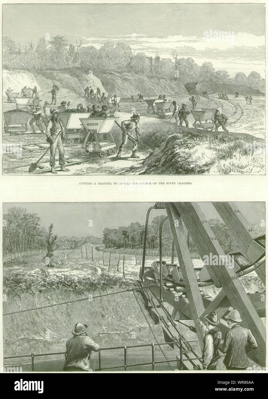 Panama Canal construction. Channel to divert Chagres. Slaven dredge ...