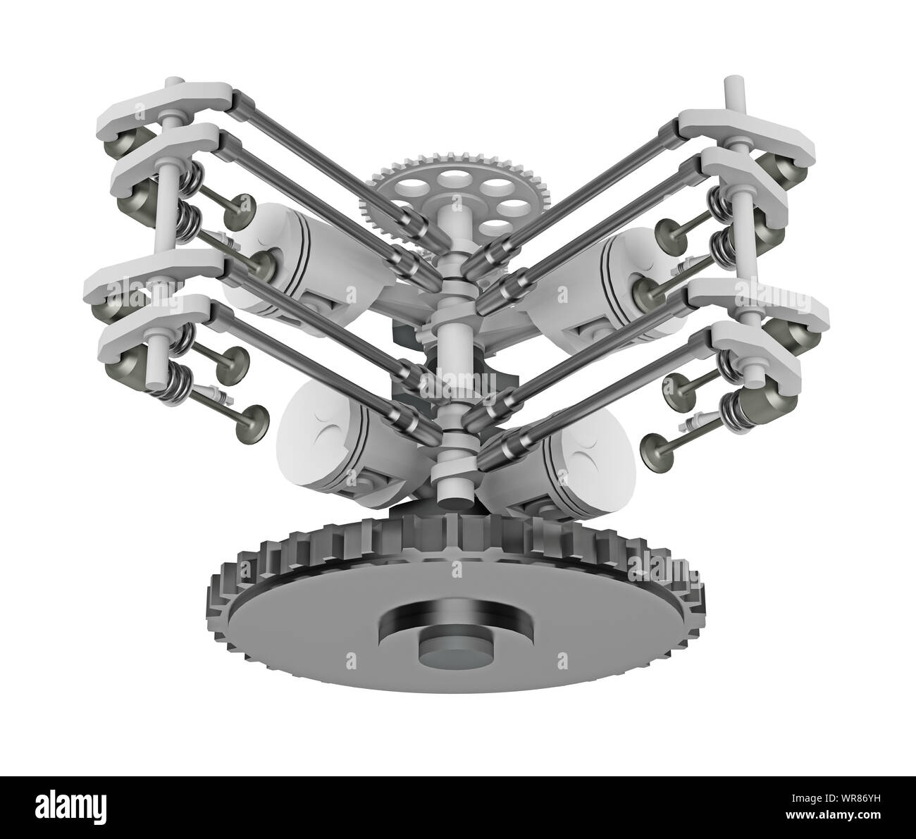 insides v4 engine isolated on white above view. 3d rendering Stock ...