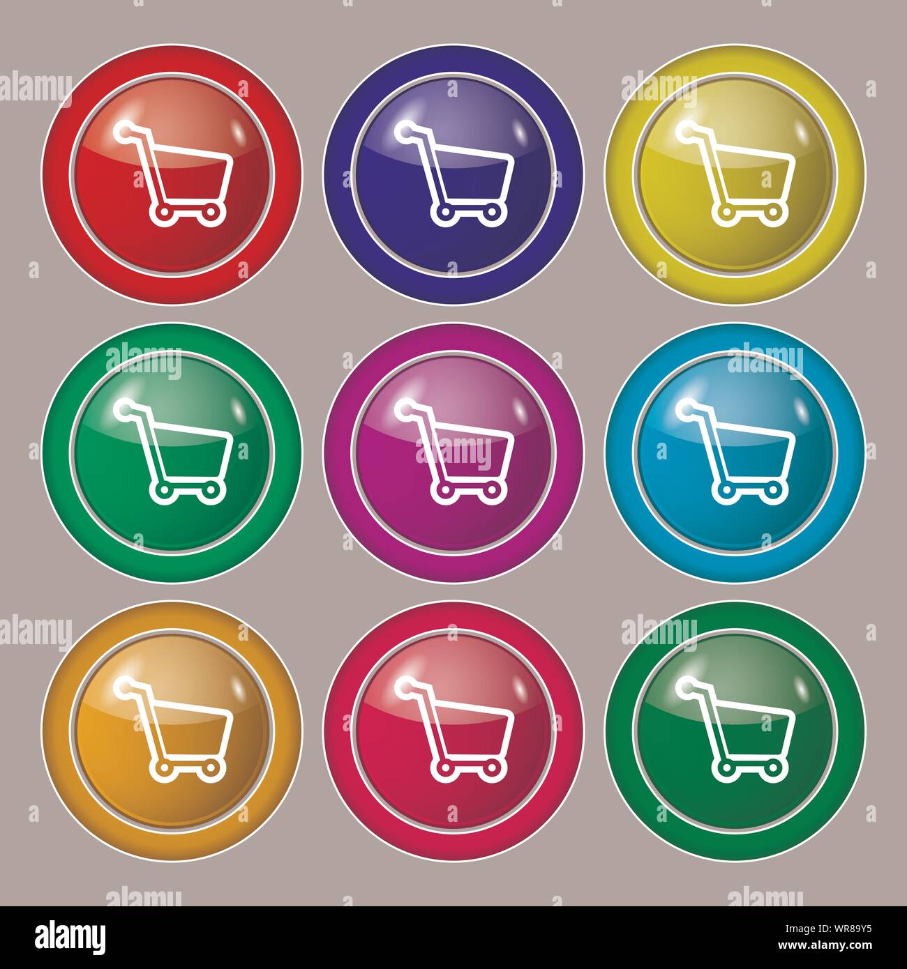 Shopping cart icon sign. symbol on nine round colourful buttons. Vector ...