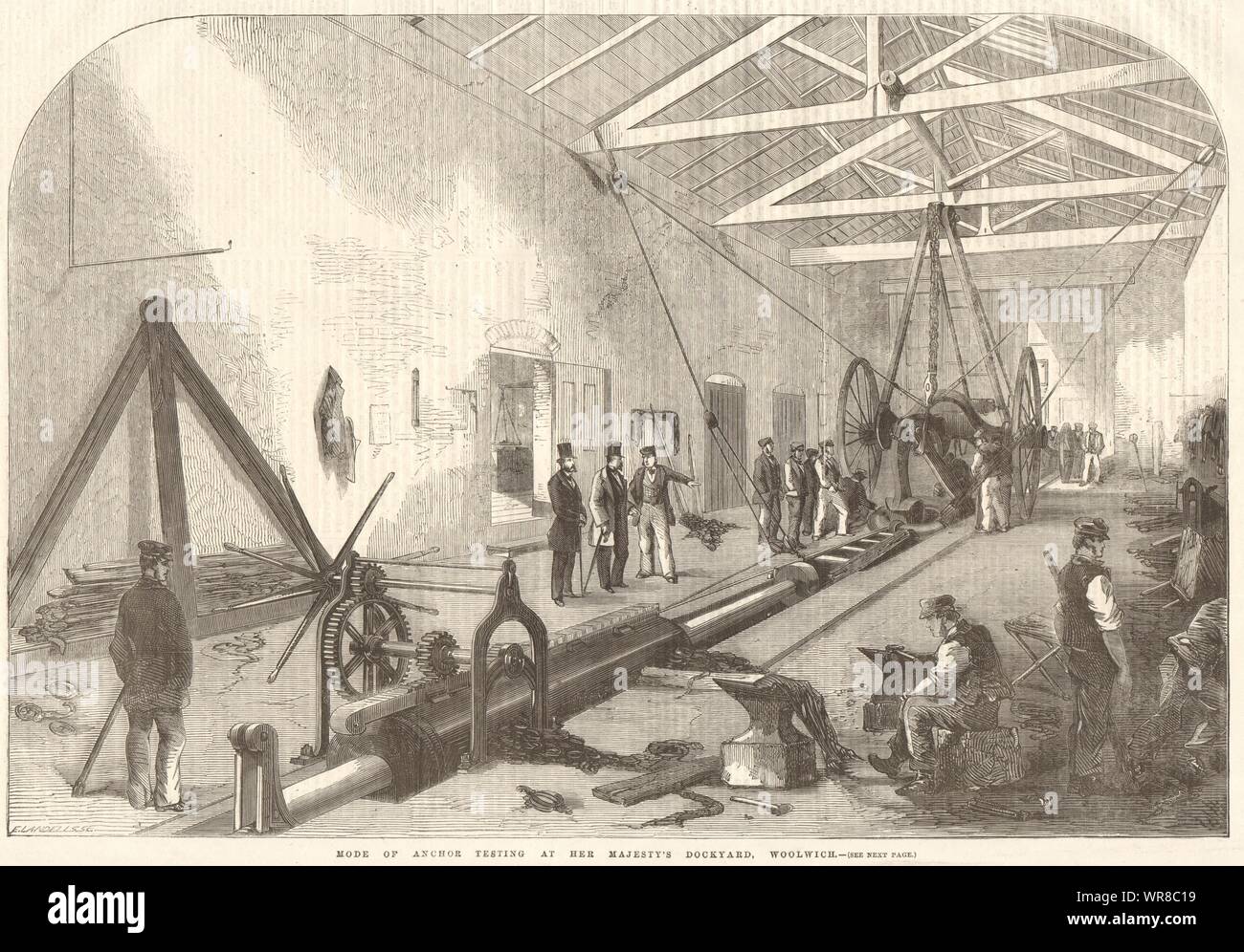 Anchor testing at Her Majesty's Dockyard, Woolwich. London. Engineering ...