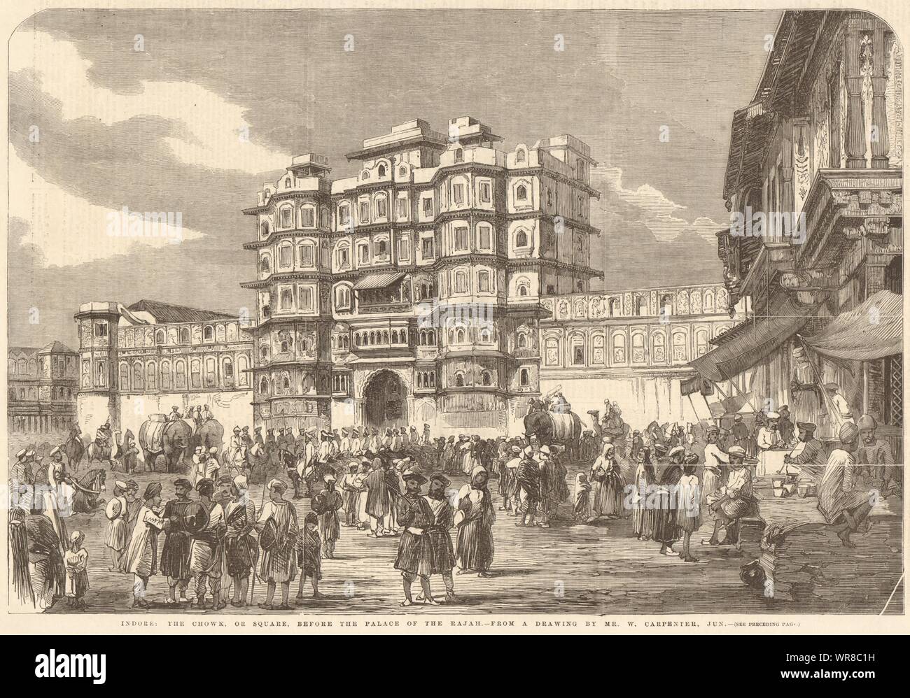 Indore: the chowk or square & Rajwada Palace. India 1857 antique ILN ...