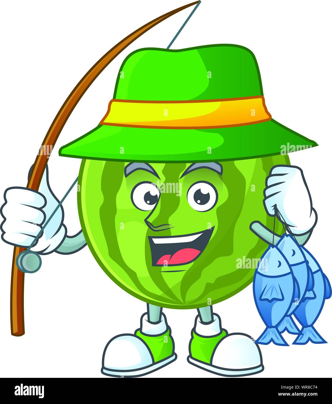 Fishing watermelon fruit fresh cartoon with mascot Stock Vector Image ...