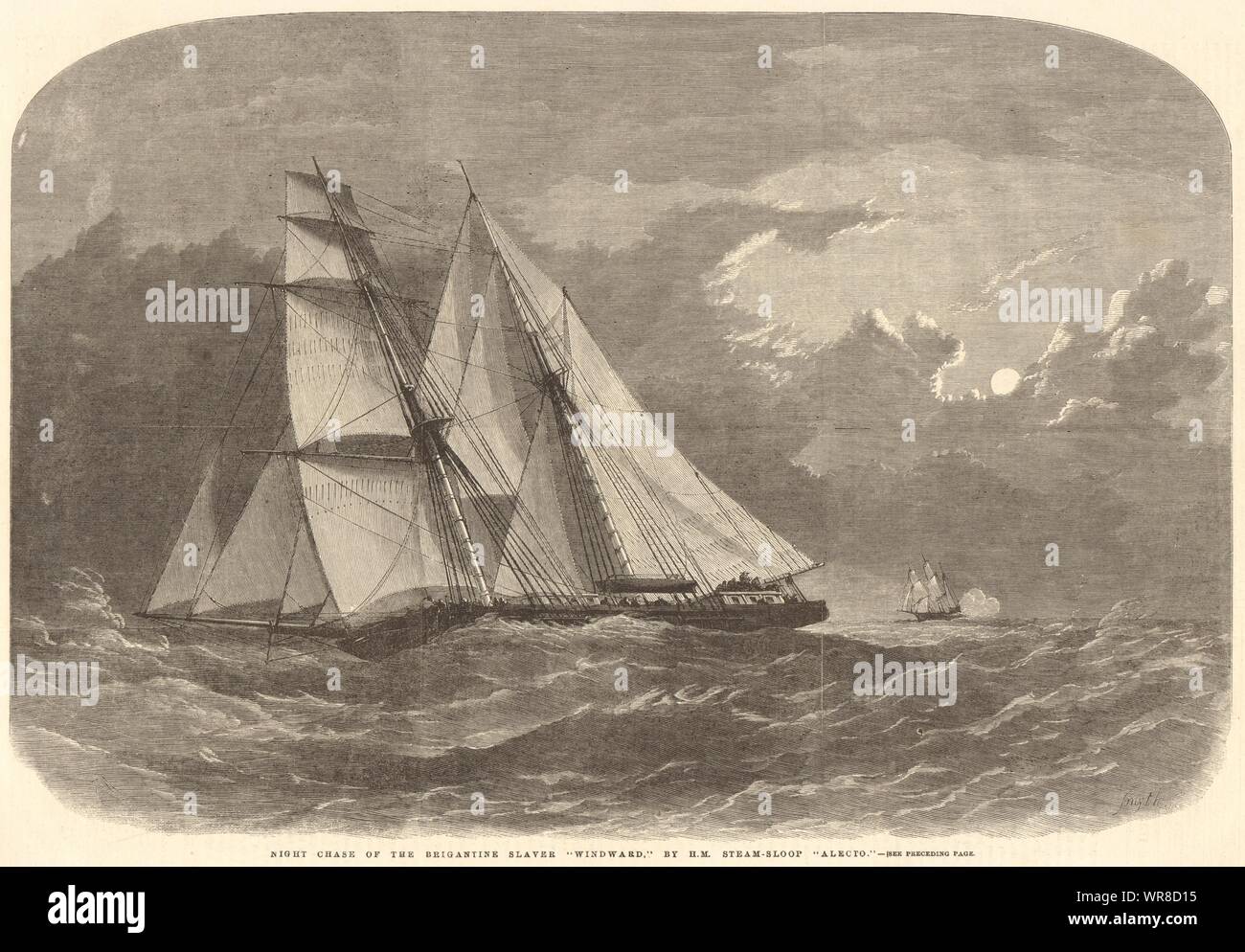 HM steam-Sloop Alecto chasing the Brigantine Slaver Windward. Africa ...