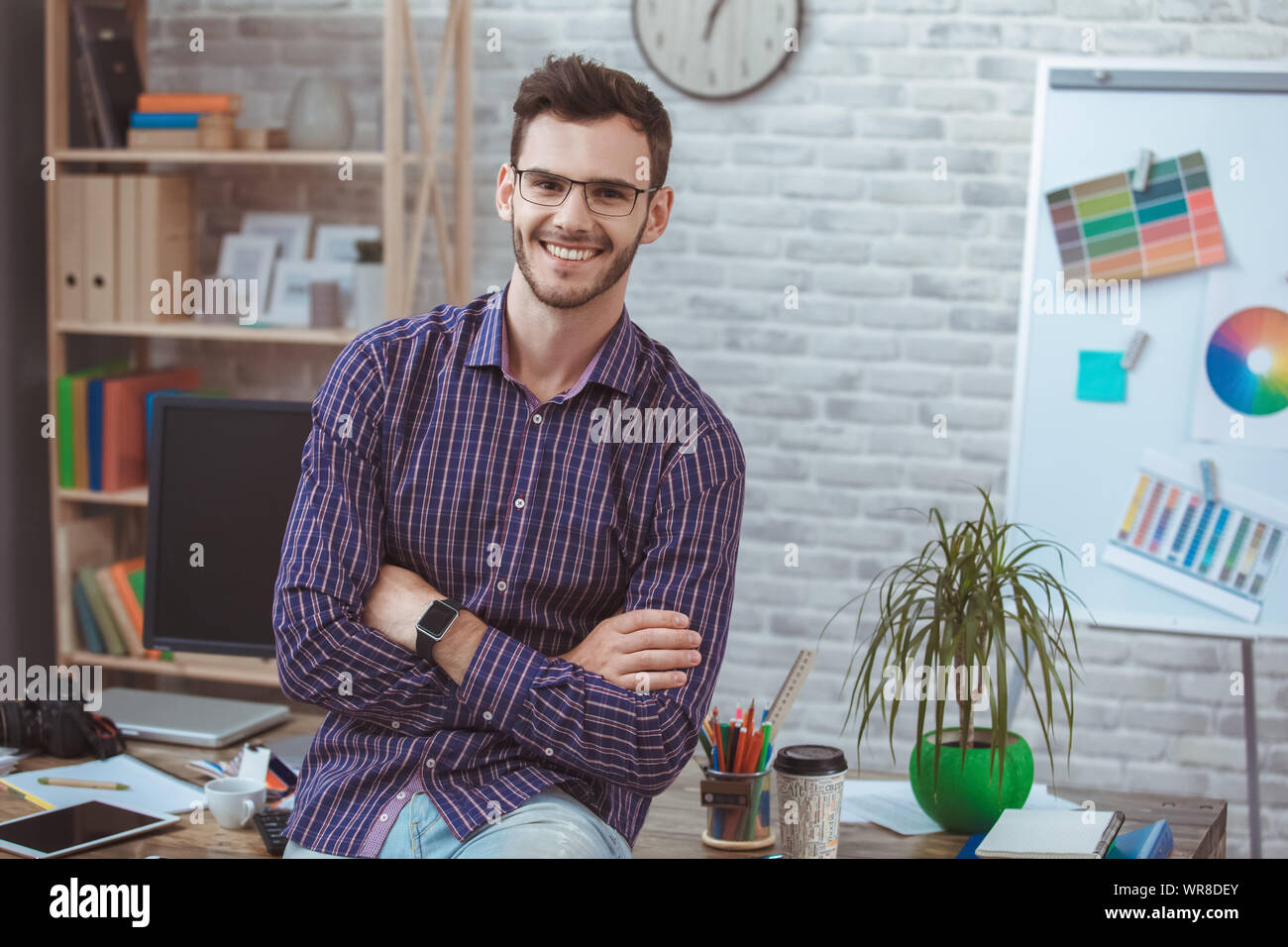 Graphic designer small business home office concept sitting on desk ...