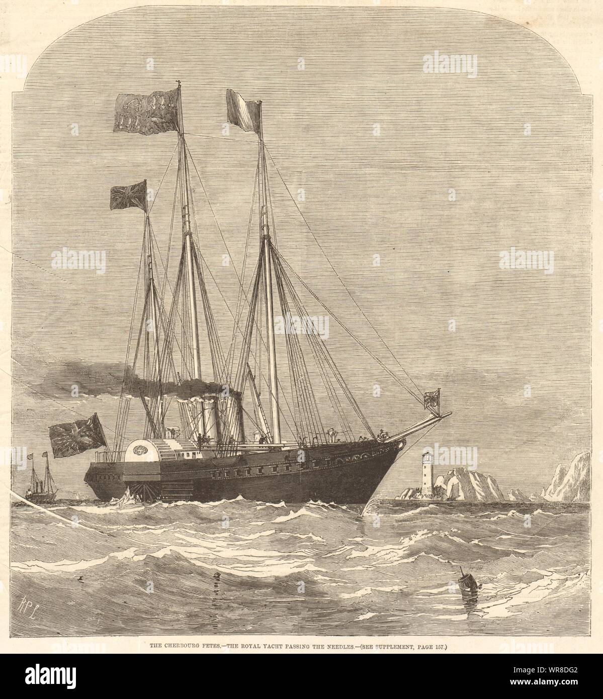 The Cherbourg Fetes - the Royal Yacht passing The Needles. Manche ...