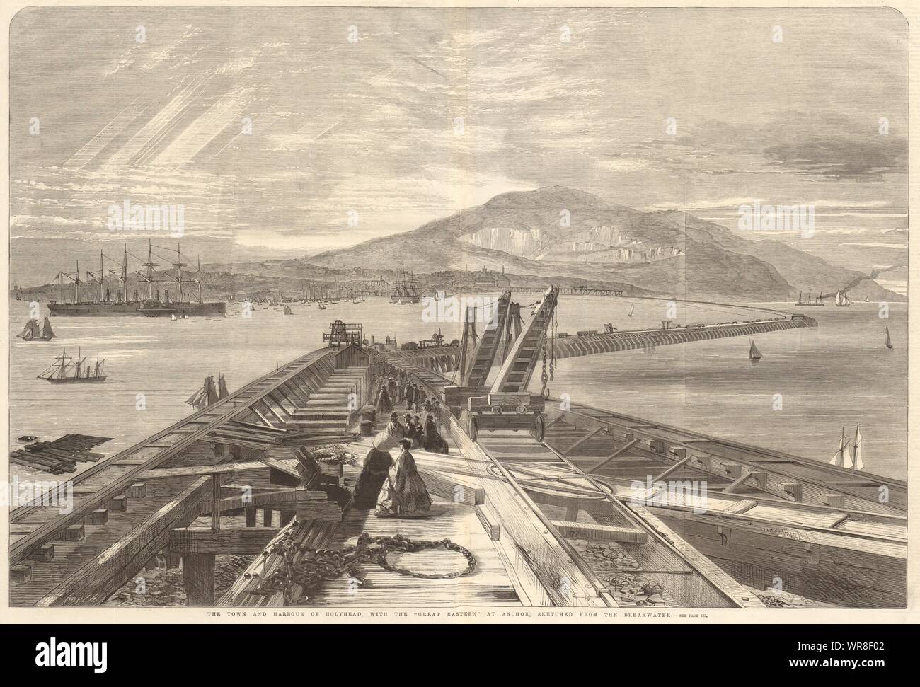 Holyhead, with the "Great Eastern" at anchor, from the Breakwater ...