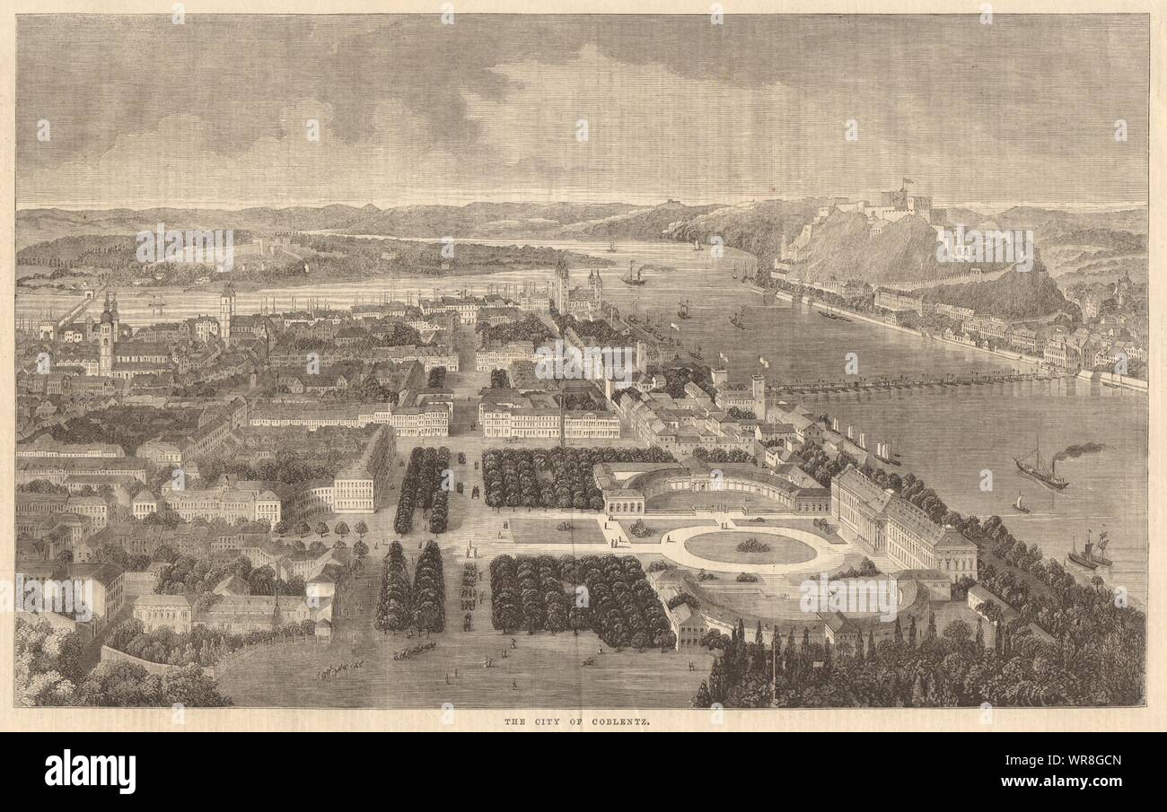 The city of Coblenz. Germany 1860 antique ILN full page print Stock ...