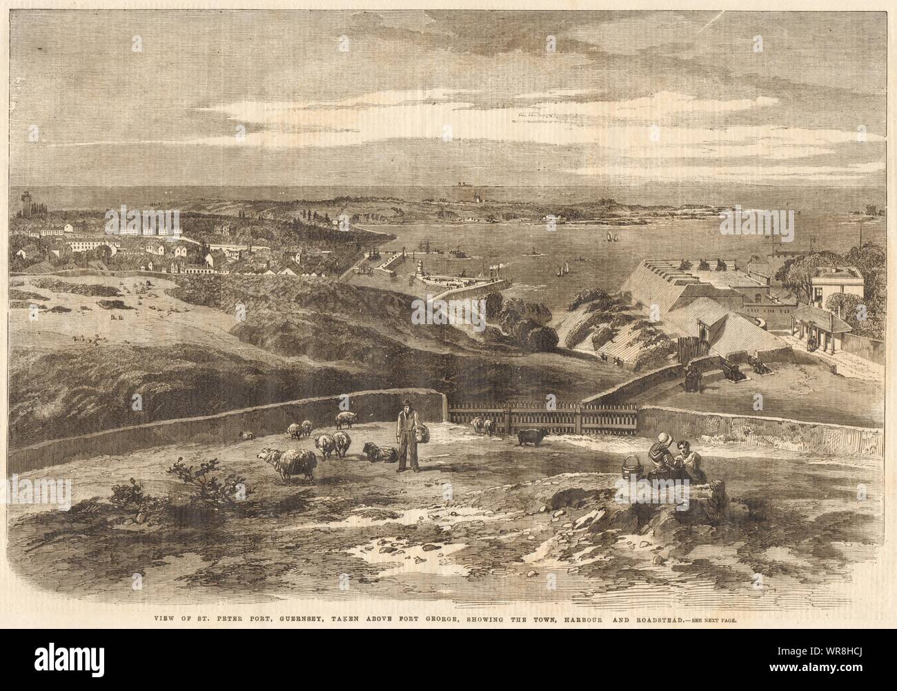 View of St. Peter Port, Guernsey from above Fort George. Channel ...