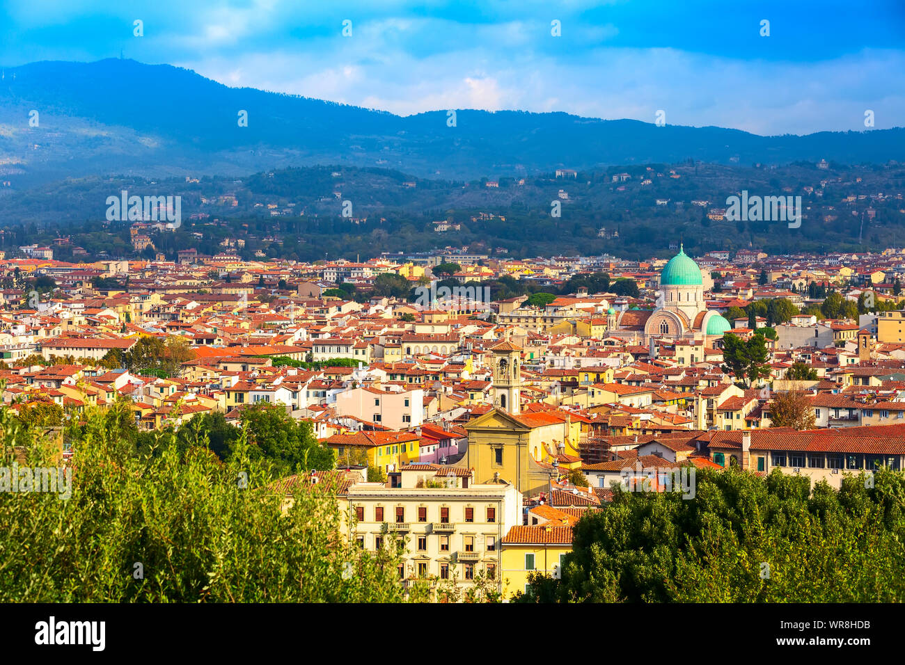Florence, Italy aerial view of historical medieval buildings with Great ...