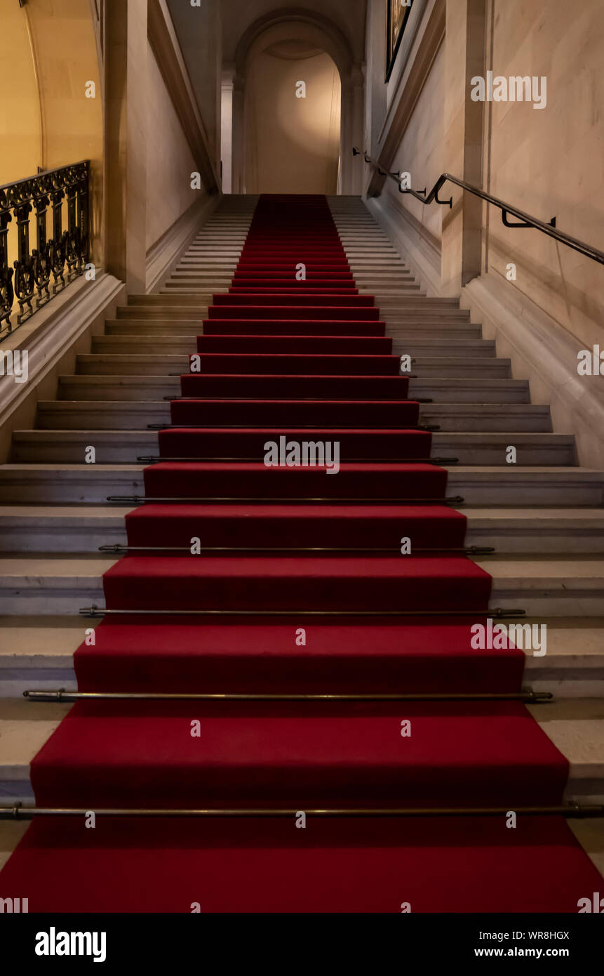 Staircase with Red Carpet in Switzerland Stock Photo - Alamy