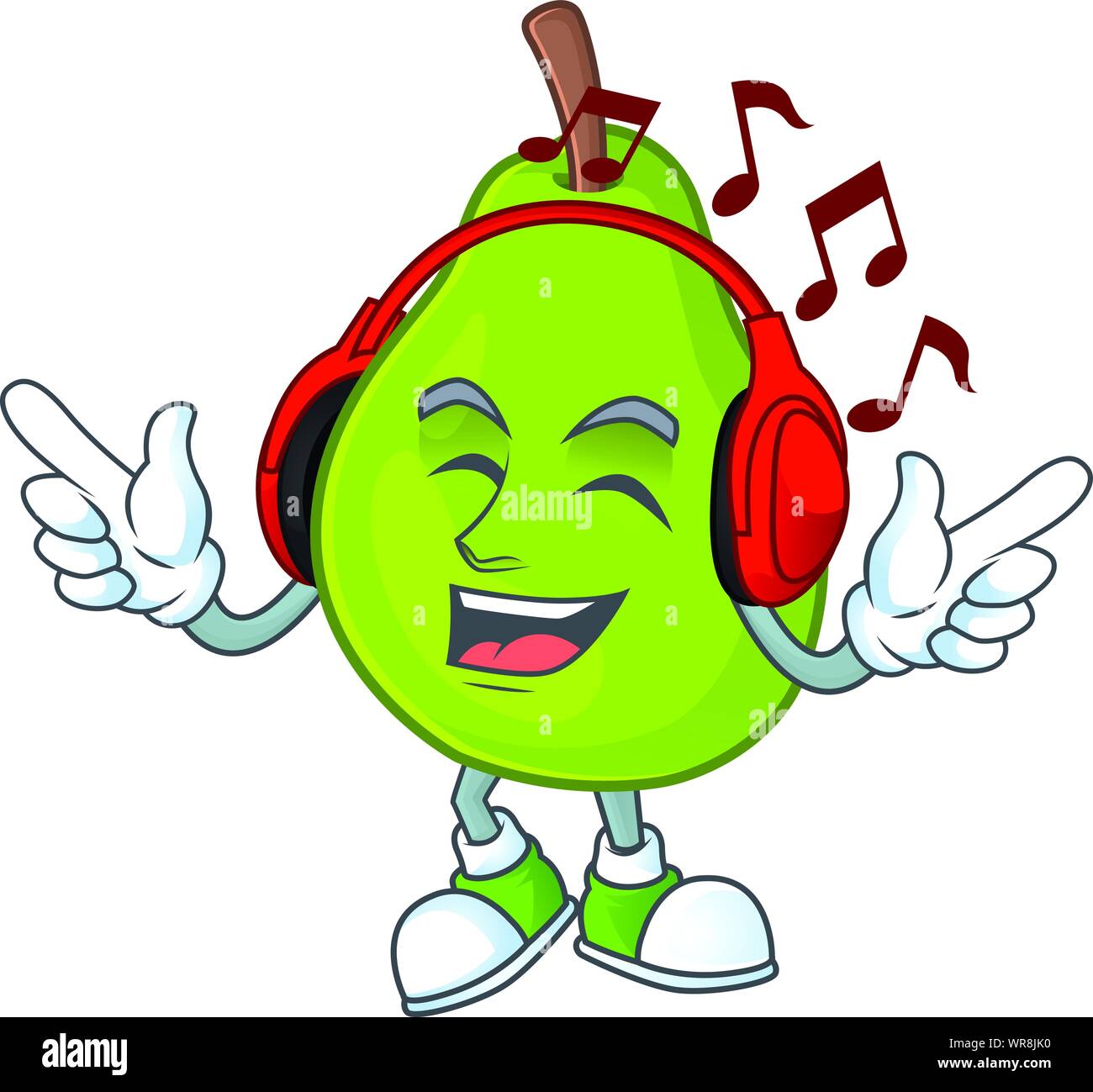 Listening music guava fruit ripe mascot cartoon style Stock Vector ...