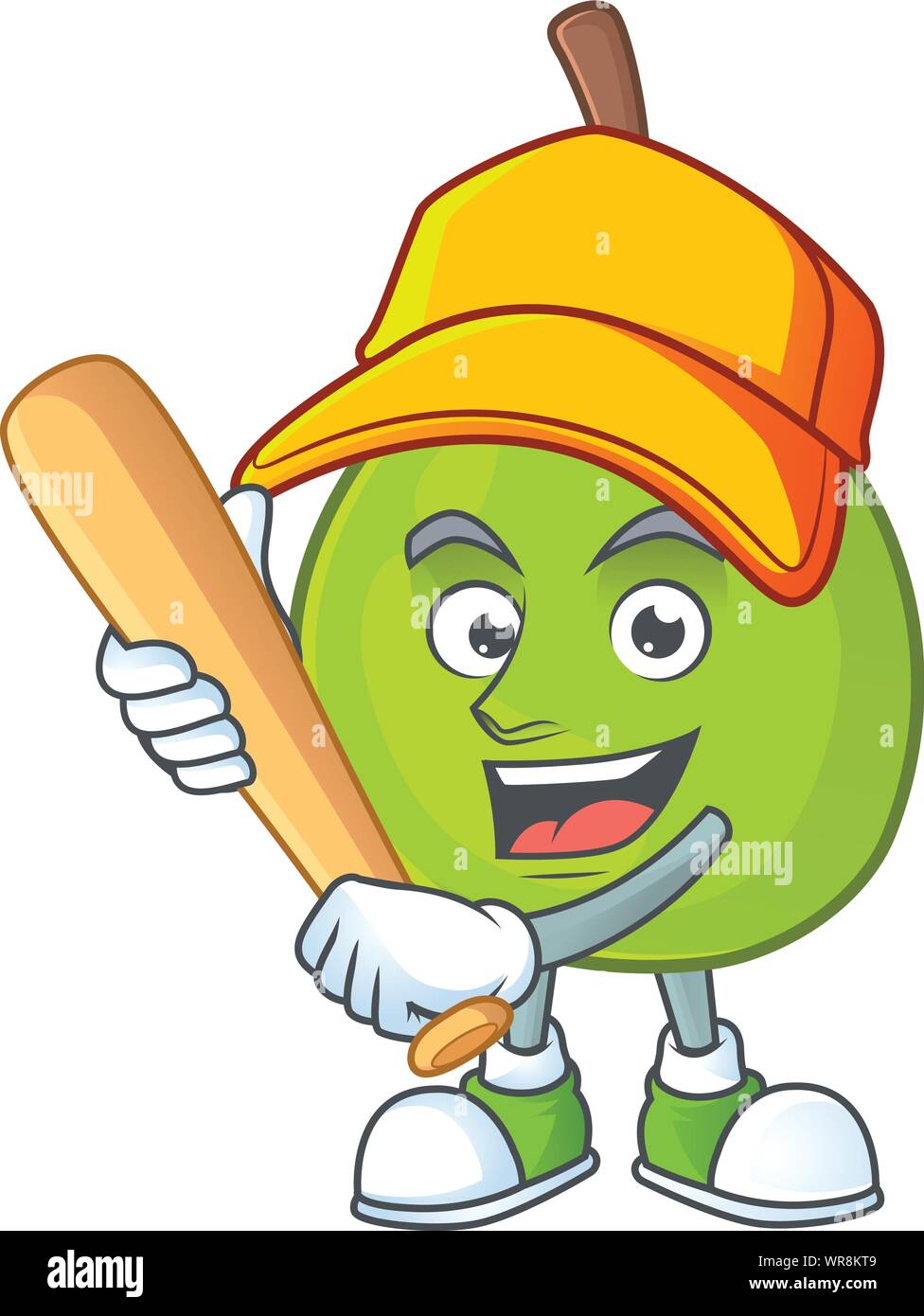 Playing baseball cartoon guava mascot on white background Stock Vector ...