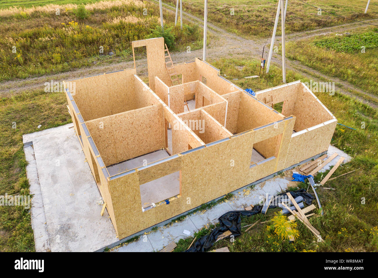 Construction of new and modern modular house. Walls made from composite ...