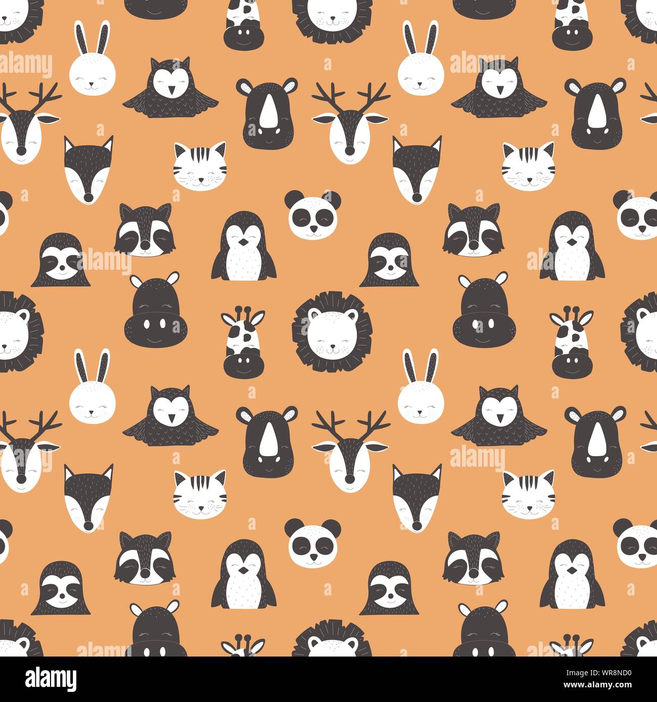 Pattern of scandinavian animals. Orange background. Vector image of fox ...