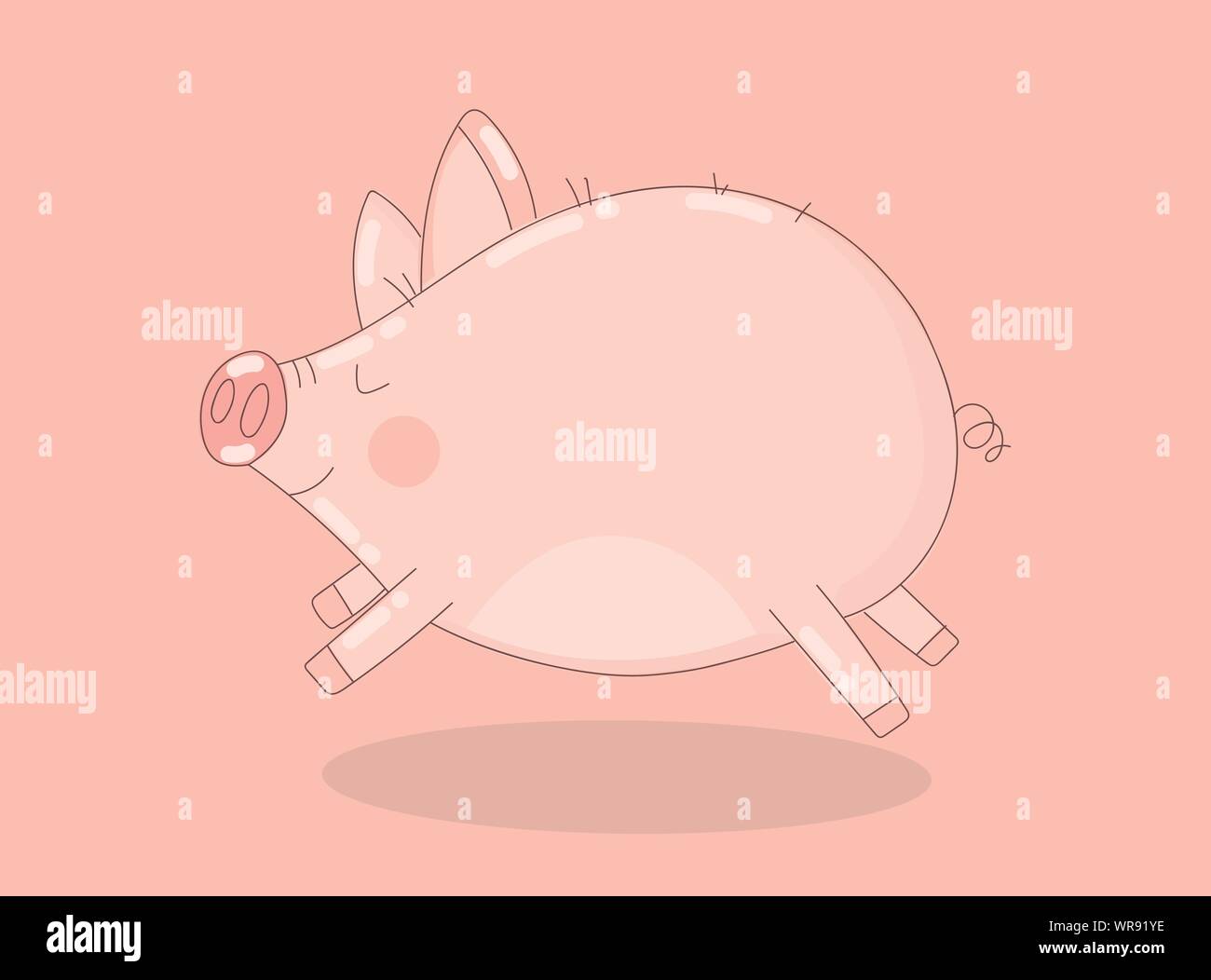Vector image of a cute running pig on a pink background. Illustration ...