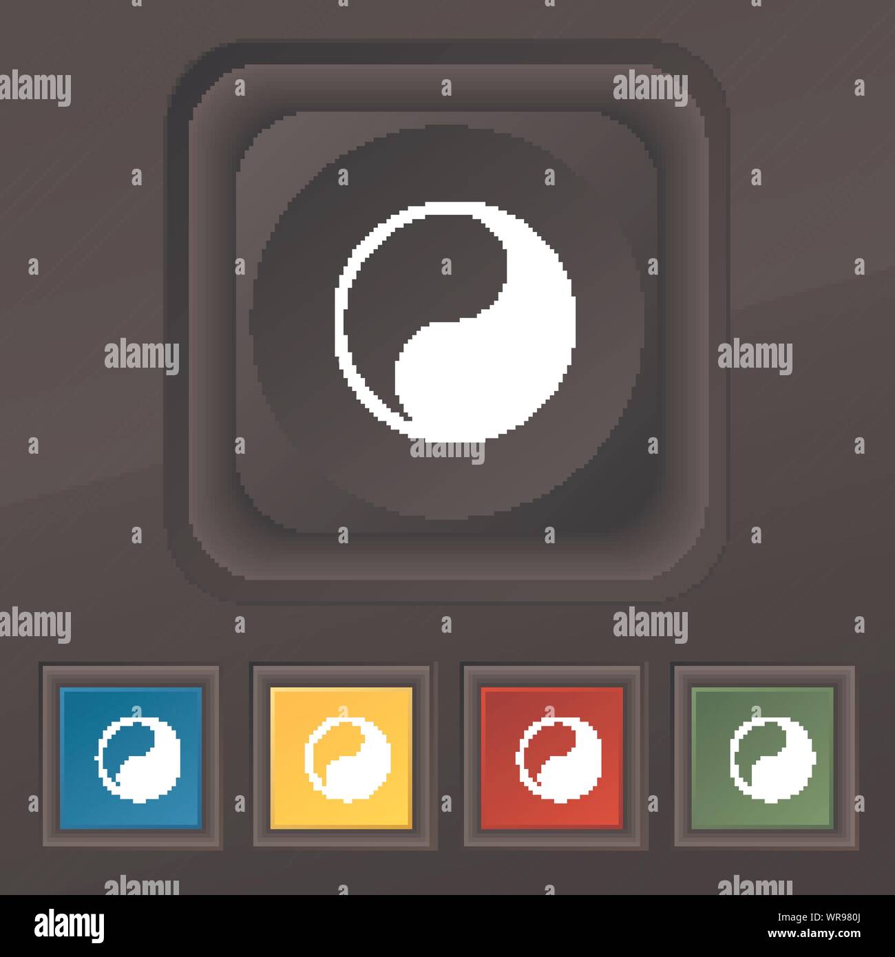 Yin Yang icon symbol. Set of five colorful, stylish buttons on black ...