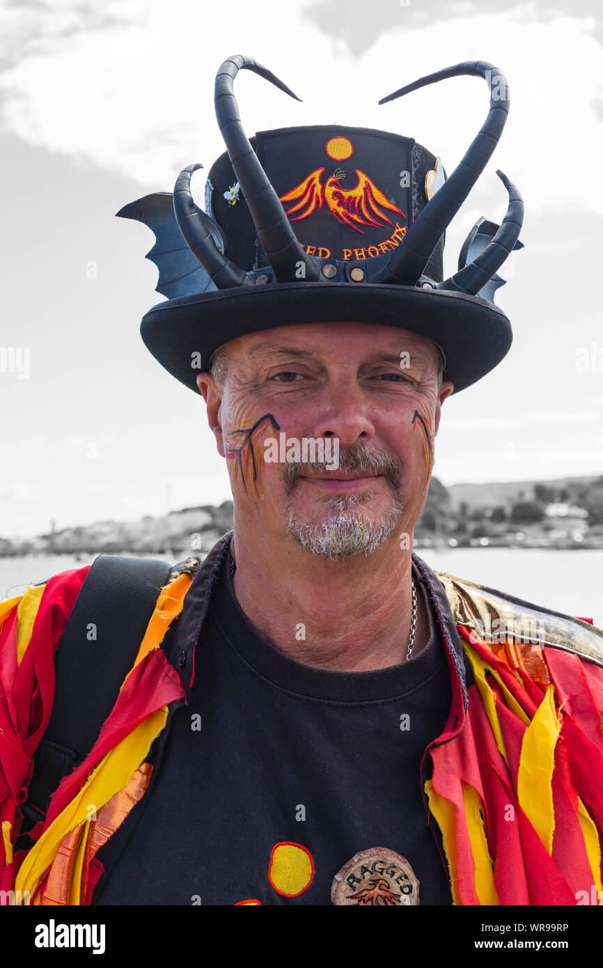 Morris dancer, member of Ragged Phoenix Morris, at Swanage Folk ...