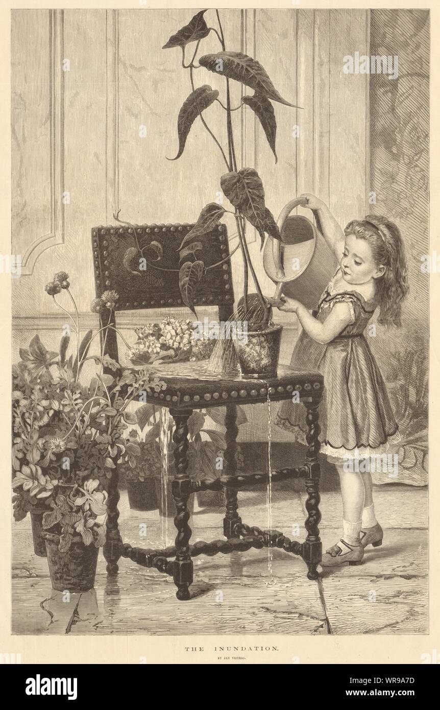 "The inundation", by Jan Verhas. Children. Watering can flowers 1875 ...