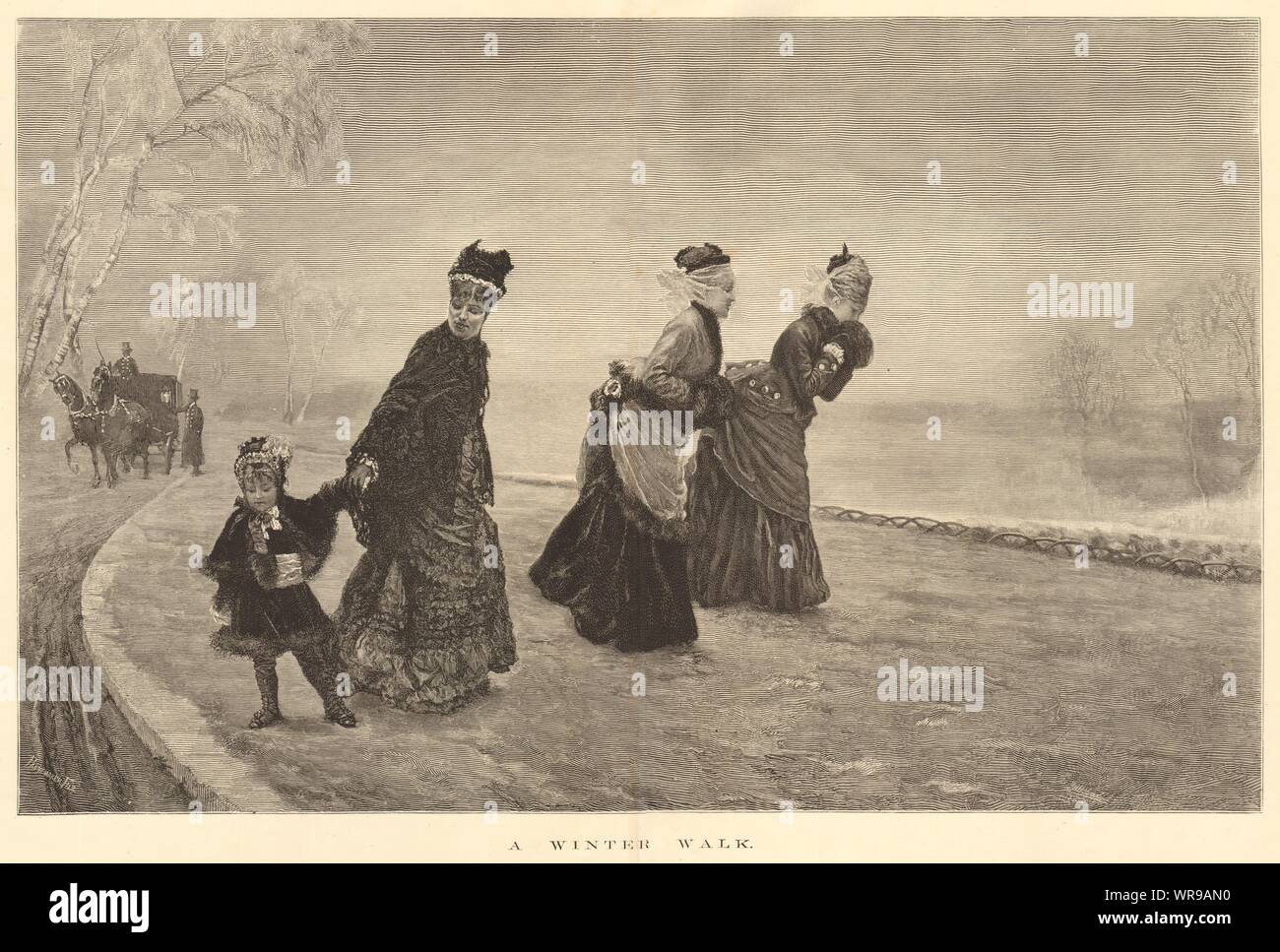 A winter walk. Family. Ladies child horse & carriage 1875 ILN full page ...