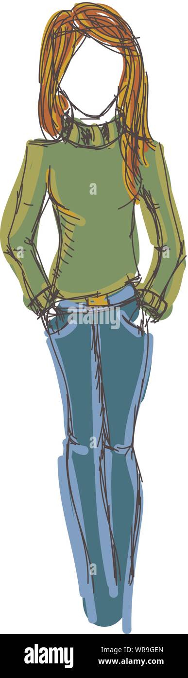 Drawn colored young girl in sweater and jeans Stock Vector Image & Art ...