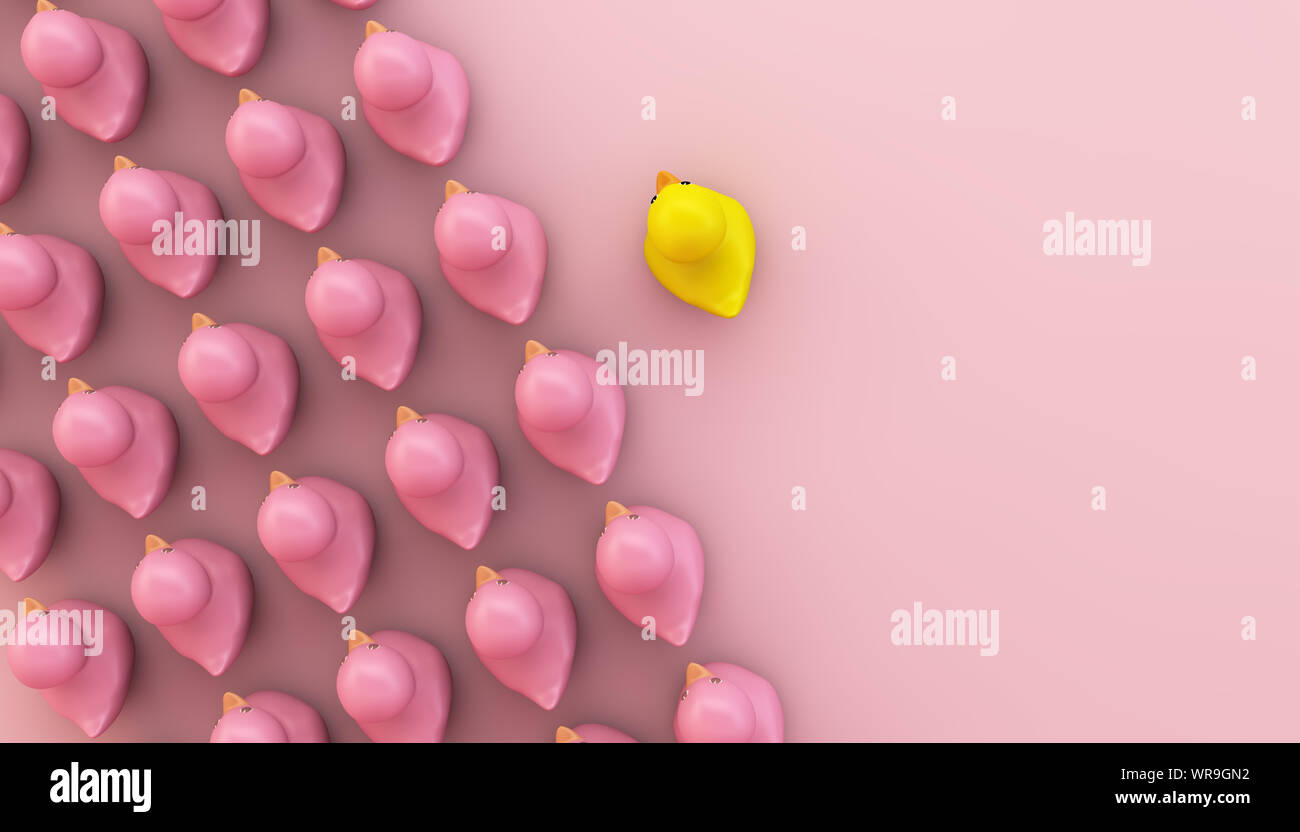 rubber duck team with yellow leader 3d rendering concept Stock Photo ...