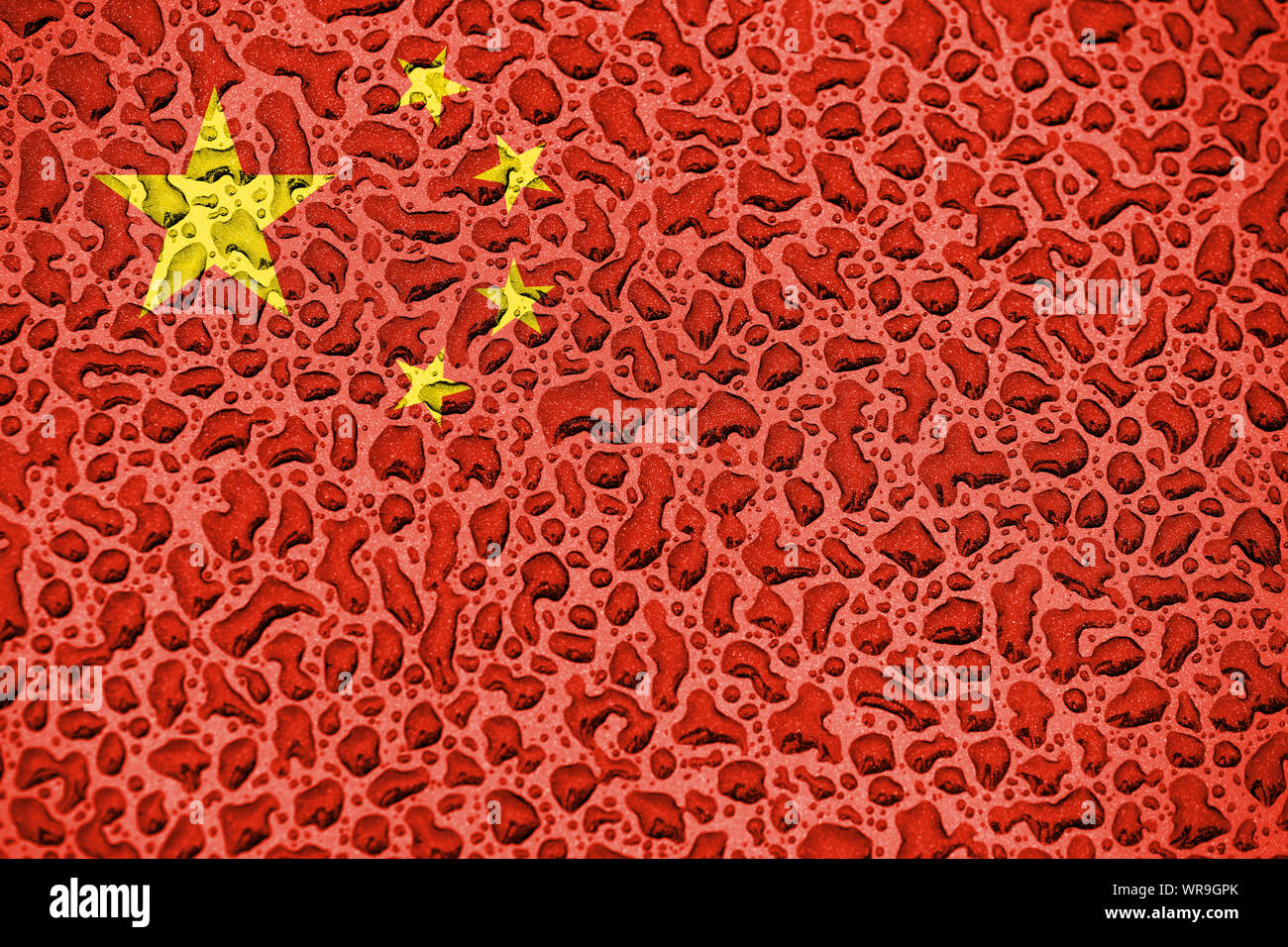 China national flag made of water drops. Background forecast season ...