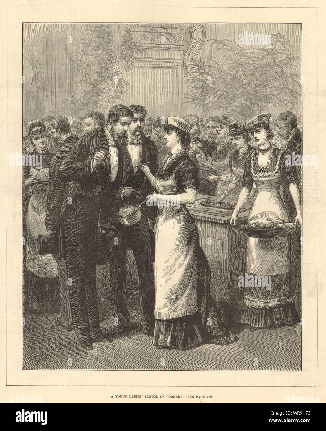 A young ladies school of cookery. Society. Food 1880 antique ILN full ...