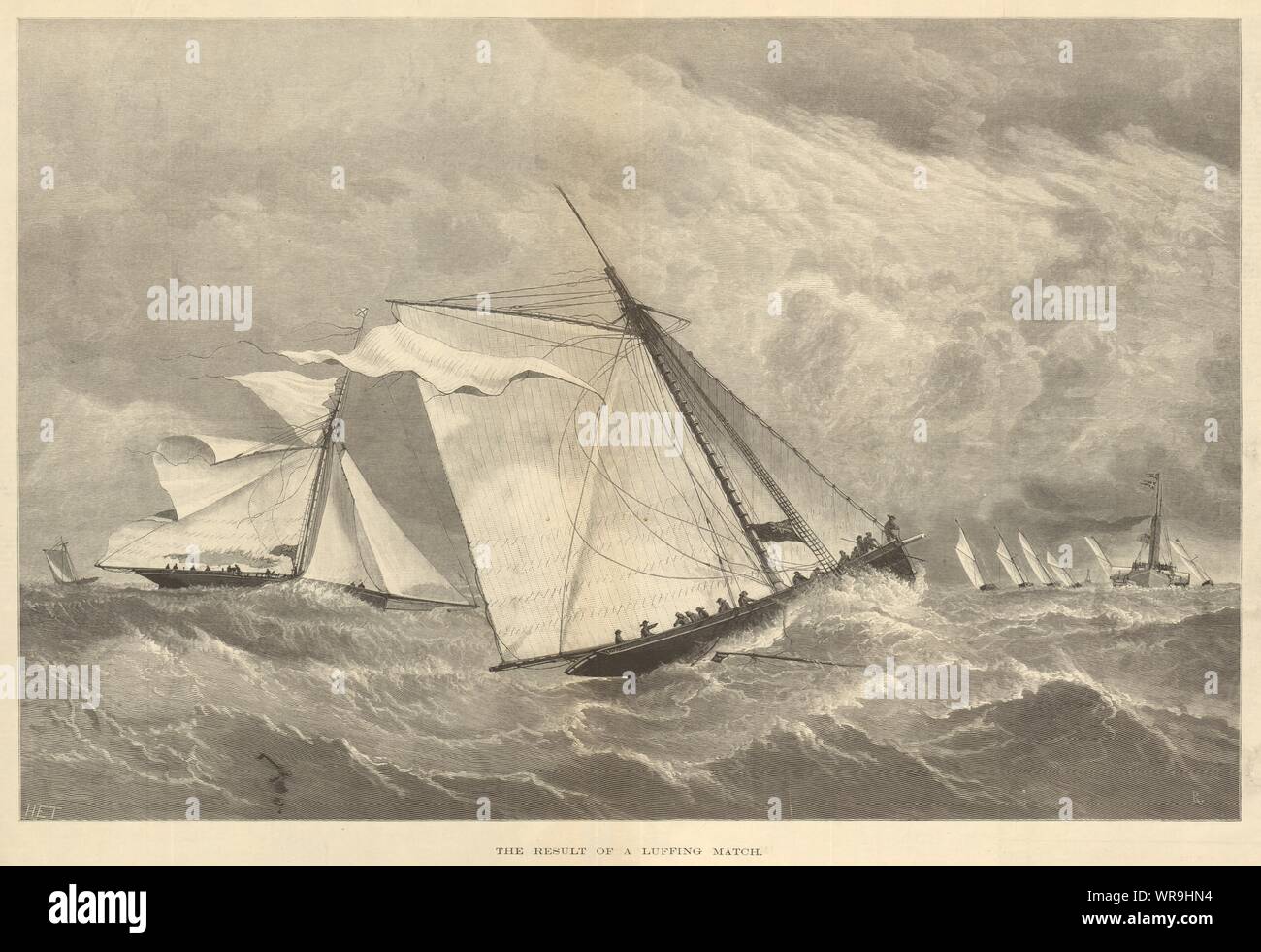 The result of a luffing match. Sailing 1880 antique ILN full page print ...