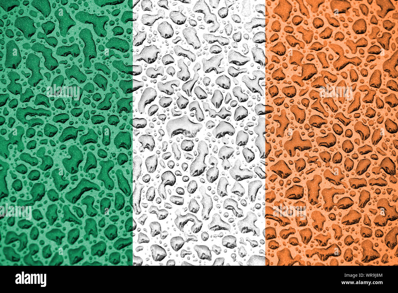 Ireland national flag made of water drops. Background forecast season ...