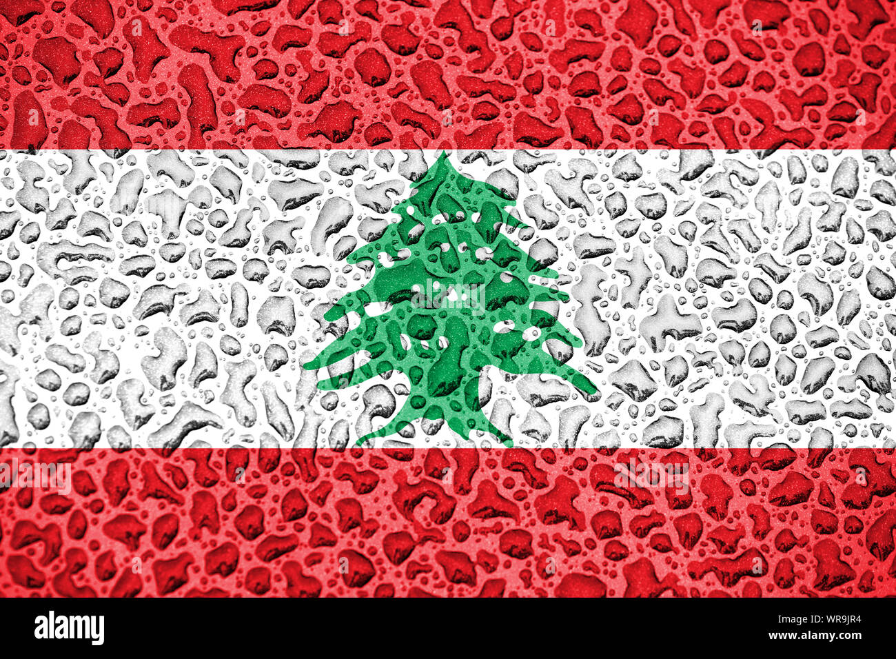 Lebanon national flag made of water drops. Background forecast season ...