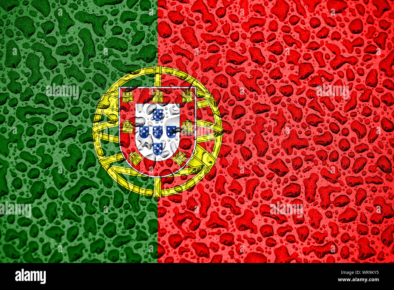 Portugal national flag made of water drops. Background forecast season ...