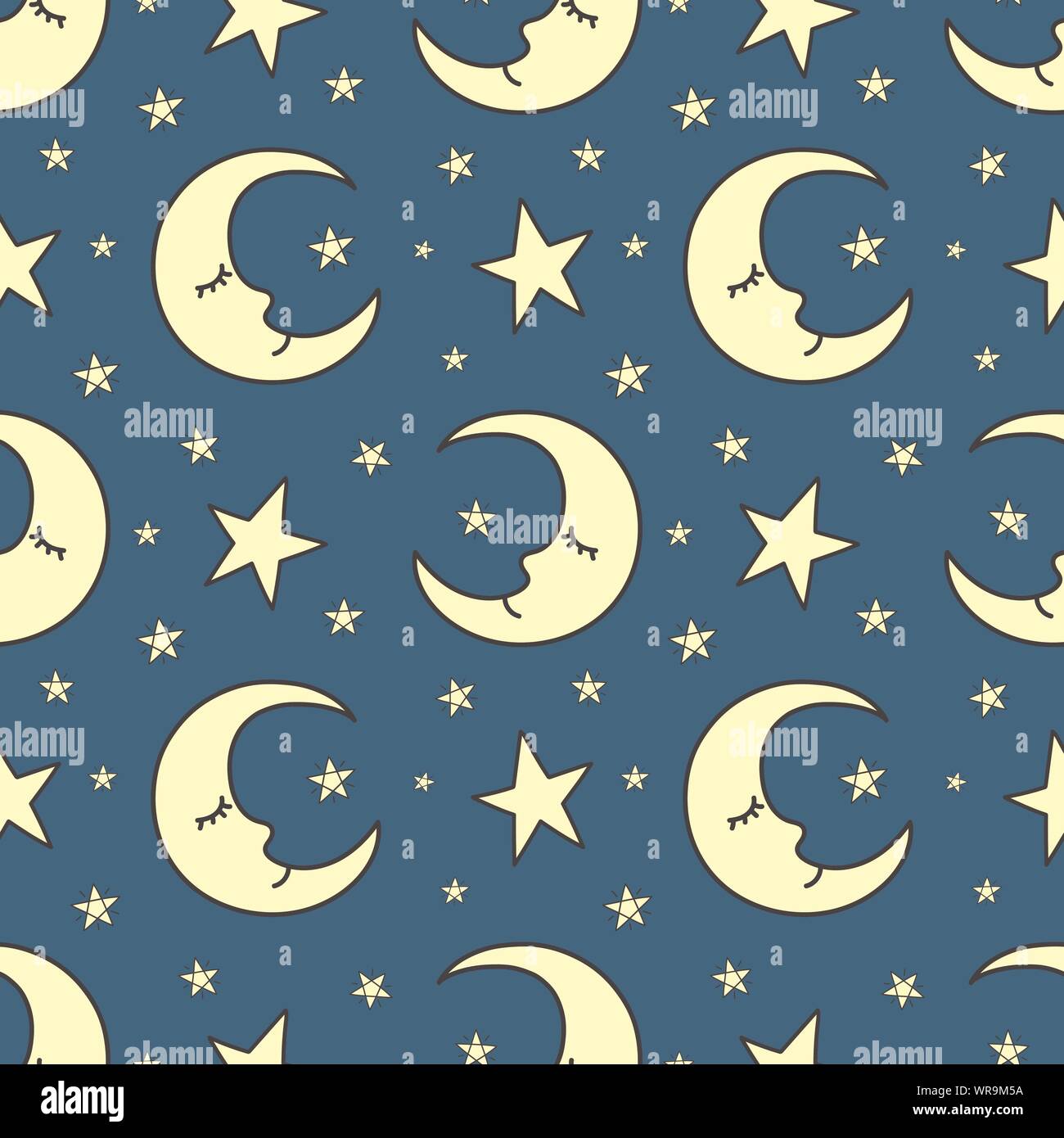 Seamless pattern of hand-drawn moons and stars. Vector background image ...