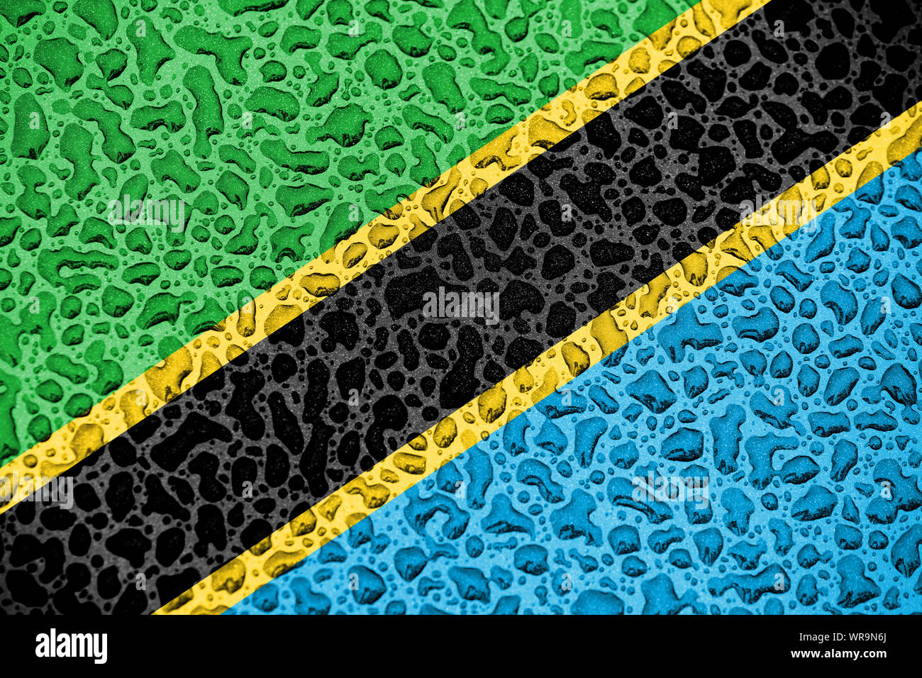 Tanzania national flag made of water drops. Background forecast season ...
