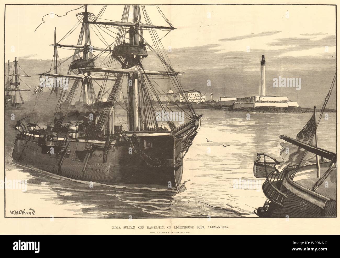 HMS Sultan off Ras-el-Tin, or Lighthouse Fort, Alexandria. Egypt. Ships ...