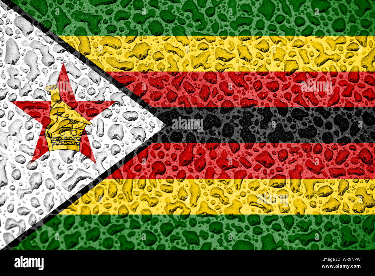 Zimbabwe national flag made of water drops. Background forecast season ...