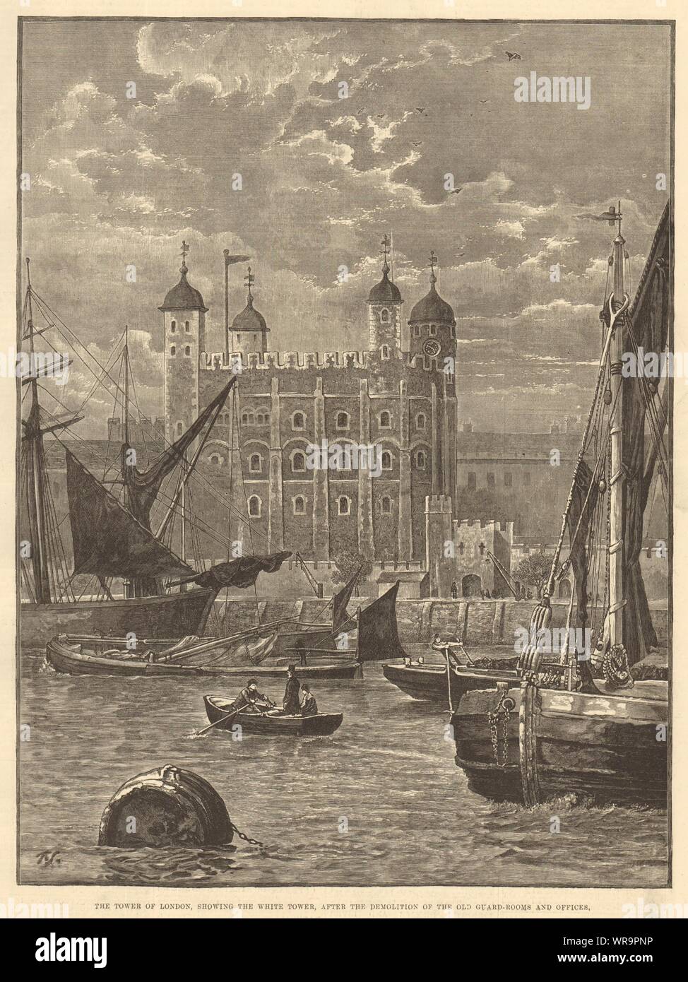 The Tower of London, showing the White Tower 1883 antique ILN full page ...