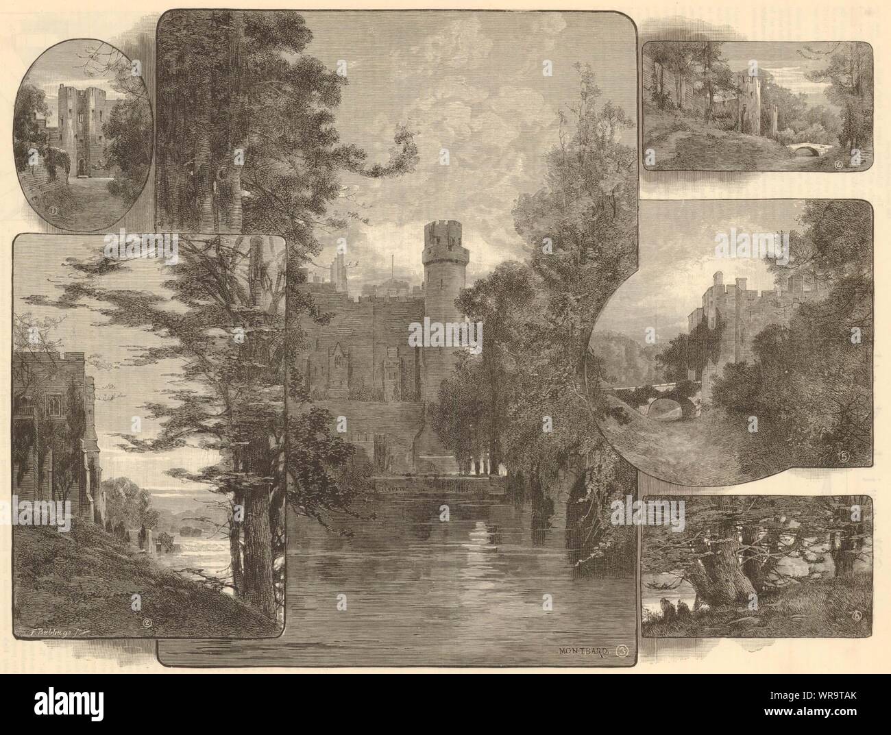 Warwick Castle. Hill House Moat Bear Tower Gate house. Warwickshire ...