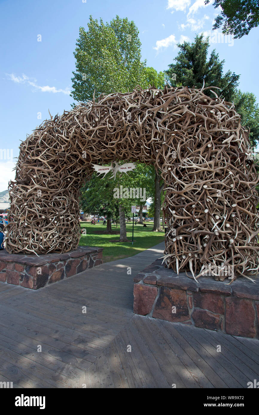 Antler Arch Jackson Hole Wyoming USA June 2015 Stock Photo - Alamy