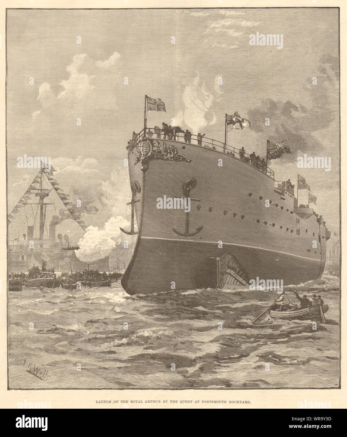 HMS Royal Arthur launched by Queen Victoria, Portsmouth dockyard ...